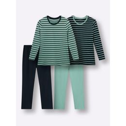 w&auml;schepur sheego Gro&szlig;e Gr&ouml;&szlig;en Schlafanz&uuml;ge im Doppelpack, marine-geringelt + mint-geringelt, Gr&ouml;&szlig;e 44/46 - Damen