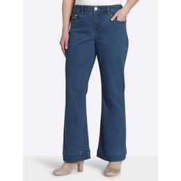sheego Gro&szlig;e Gr&ouml;&szlig;en Bootcut-Jeans mit dekorativer M&uuml;nztasche, blue-stone-washed, Gr&ouml;&szlig;e 50 - Damen