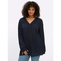 sheego by Joe Browns sheego Gro&szlig;e Gr&ouml;&szlig;en Langarmbluse mit H&auml;kelspitze und Biesen, tiefblau, Gr&ouml;&szlig;e 44 - Damen