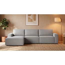 LOUNGE Ecksofa in Silber Grau von BRUNO | Gro&szlig;z&uuml;gig & seitlich ausklappbar