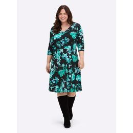 sheego by Joe Browns sheego Gro&szlig;e Gr&ouml;&szlig;en Jerseykleid mit V-Auschnitt und weitem Rockteil, schwarz-bedruckt, Gr&ouml;&szlig;e 58 - Damen
