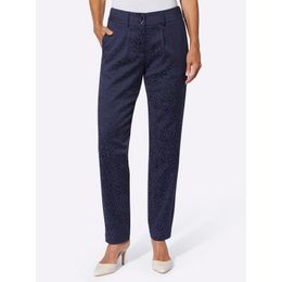 WITT Damen Bundfaltenhose mit in sich gemustertem Leo-Jacquard, marine, Gr&ouml;&szlig;e 48
