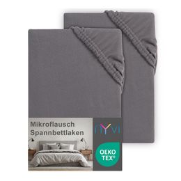 NYVI Spannbettlaken DreamScience Mikroflausch - Kuschelweiches & W&auml;rmendes Bettlaken Spannbetttuch Farbe:anthrazit;Gr&ouml;&szlig;e:180 - 200x220 + 40 cm Boxspringbett (2er Pack)