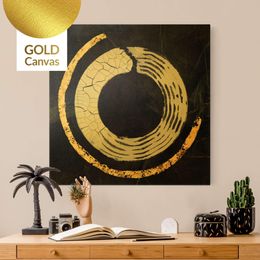 Leinwandbild Gold Phylum Gold - Wandbilder XXL Print Abstrakt Kunstdruck Wohnzimmer Schlafzimmer Bad Badezimmer K&uuml;che Flur Esszimmer Schwarz