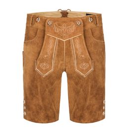 Almbock Traditional Pants 'Trachten Lederhose kurz Sepp braun' male size 52 Sepia