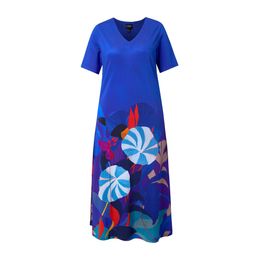 Ulla Popken Kleid Damen Gr&ouml;&szlig;e 46/48 kobaltblau / mischfarben Sommerkleid