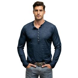 KoJooin Shirt 'Herren Henley-Shirts, Langarm-T-Shirts, l&auml;ssige, leichte Mode, Pullover-Shirt mit Kn&ouml;pfen' male size L Royal blue