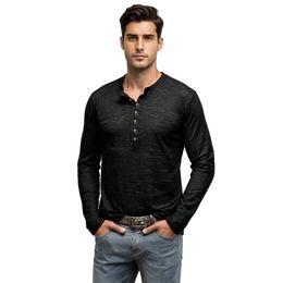 KoJooin Shirt 'Herren Henley-Shirts, Langarm-T-Shirts, l&auml;ssige, leichte Mode, Pullover-Shirt mit Kn&ouml;pfen' male size S Black