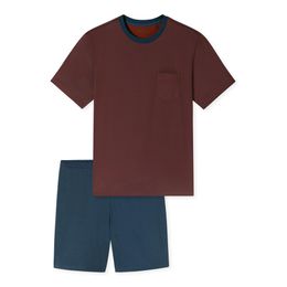 Schiesser Short Pajamas ' Comfort Essentials ' male size XXL Dark blue / Bordeaux