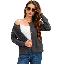KoJooin Knit Cardigan 'Kurze Damen-Cardigans, lang&auml;rmelige Strickboleros mit Knopfleiste f&uuml;r Kleider' female size XL Dark grey