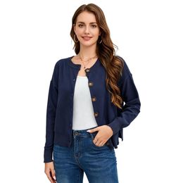 KoJooin Knit Cardigan 'Kurze Damen-Cardigans, lang&auml;rmelige Strickboleros mit Knopfleiste f&uuml;r Kleider' female size M Navy