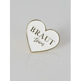 ANNIS WIESBADEN EST. 2021 Brooch 'Ansteck-Pin "Brautteam" in Herzform, gold / wei&szlig;' female size 2.5 cm x 2.5 cm White