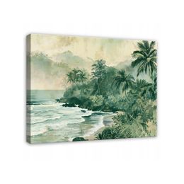 WALLARENA Leinwandbild Strand in Gr&uuml;n | Gr.: 40 x 30 cm