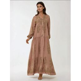 Hiccup Kleid Damen Gr&ouml;&szlig;e 44 brokat / dunkelbraun / senf Sommerkleid