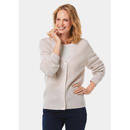 GOLDNER Kurzgr&ouml;&szlig;e: Elegante Strickjacke mit V-Ausschnitt in stein | Gr.: 22