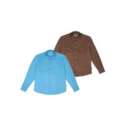 Checker Button Up Shirt ' Dynasty Cord ' male size XL Light blue / Brown