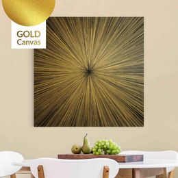 Leinwandbild Gold Abstrakte Strahlen Schwarz Wei&szlig; - Wandbilder XXL Print Muster Abstrakt Wohnzimmer Schlafzimmer Bad Badezimmer K&uuml;che Flur Esszimmer