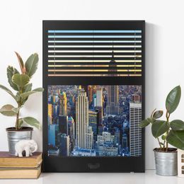 Akustik-Wechselbild Fensterausblick Jalousie - Sonnenaufgang New York