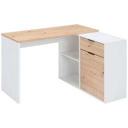 CARRYHOME Eckschreibtisch, Wei&szlig;, Eiche Artisan, Holzwerkstoff, 1 Schublade(n) Schubladen, rechteckig, Wange, 104.8x74x120 cm, Stauraum, seitenverkehrt montierbar, Arbeitszimmer, Schreibtische, Eckschreibtische