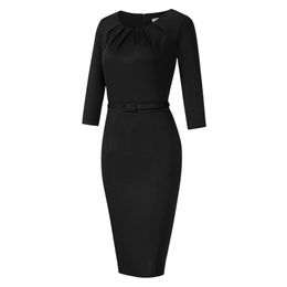 Kojooin Kleid 'Damen Kleider Elegante Bleistiftkleider 3/4 &Auml;rmeln Kurze Faltenkleider' Damen Gr&ouml;&szlig;e 40 schwarz Sommerkleid