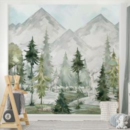 Fototapete Aquarell Tannenwald