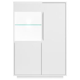 CARRYHOME Highboard, Wei&szlig;, Glas, Holzwerkstoff, 5x Holz/ 1x Glas F&auml;cher, kaltwei&szlig;, 90x130x38 cm, Typenauswahl, Beim&ouml;bel erh&auml;ltlich, stehend, Wohnzimmer, Kommoden & Sideboards, Highboards