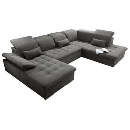 Mid.you Wohnlandschaft, Dunkelgrau, Kunststoff, Uni, rechts montierbar, U-Form, Ottomane rechts, 340x240 cm, Made in EU, Schlafen auf Sitzh&ouml;he, R&uuml;cken echt, Wohnzimmer, Sofas & Couches, Wohnlandschaften, Wohnlandschaft U-Form