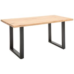 Esstisch, Schwarz, Eiche, Holz, Metall, Eiche, vollmassiv, rechteckig, U-Form, 80x76x120 cm, in verschiedenen Gr&ouml;&szlig;en erh&auml;ltlich, Esszimmer, Tische, Esstische