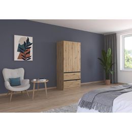 Rauch M&ouml;bel Dreht&uuml;renschrank, Eiche Artisan, Holzwerkstoff, 1 F&auml;cher, 2 Schublade(n) Schubladen, 91x197x54 cm, Blauer Engel, BQ - B&uuml;ndnis f&uuml;r Qualit&auml;t, Made in Germany, Schlafzimmer, Kleiderschr&auml;nke, Dreht&uuml;renschr&auml;nke