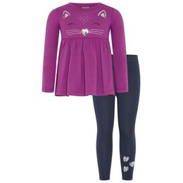 Kidsworld Langarmshirt & Leggings in beere/marine | Gr.: 104/110