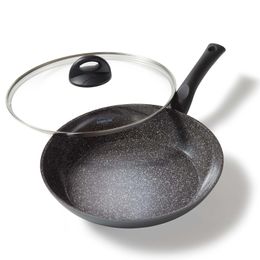 Stoneline CERAMIC Bratpfanne 28 cm, mit Glasdeckel, induktionsgeeignet, PFAS-freie Antihaftbeschichtung mit echten Steinpartikeln, schwarz