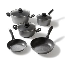 Stoneline Topfset Induktion, 8-teiliges Topfset mit Deckel, Kochtopf Set beschichtet mit echten Steinpartikeln, Aluguss T&ouml;pfe und Pfannen geeignet f&uuml;r alle Herdarten