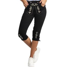 Steigenh&ouml;fer Traditional Pants 'Ida Trachtenjeans mit Lederhose Look' female size 46 Black