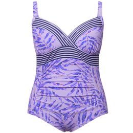 Ulla Popken Badeanzug Damen Gr&ouml;&szlig;e 10XL navy / violettblau / helllila / orange