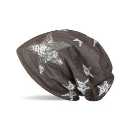 styleBREAKER M&uuml;tze 'Beanie in Veloursleder Optik mit Pailletten Stern' Damen Gr&ouml;&szlig;e 56/61 dunkelgrau