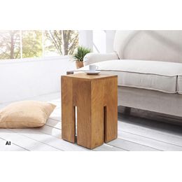 Riess Ambiente Design Beistelltisch CASTLE 45cm braun honey finish massives Mangoholz handmade Riess-Ambiente quadratisch Modern Natur
