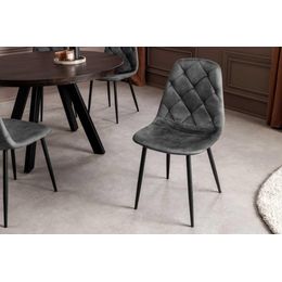 Riess Ambiente Stilvoller Stuhl GLAMM anthrazit Samt mit Rauten-Steppung schwarze Metallbeine Riess-Ambiente Esszimmerstuhl K&uuml;chenstuhl Modern Retro