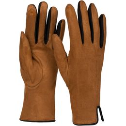 styleBREAKER Fingerhandschuhe 'Touchscreen Handschuhe Kontrast' Damen Gr&ouml;&szlig;e XS/XL cognac