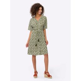 Heine Druck-Kleid in oliv-ecru-bedruckt | Gr.: 36