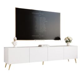 Idohome Tv-Lowboard, Wei&szlig;, Holzwerkstoff, Rechteckig, 200x49x40 cm, Wohnzimmer, Wohnw&auml;nde, Lowboards, Lowboards stehend