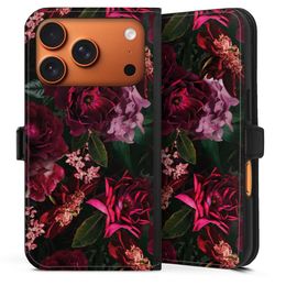 DeinDesign iPhone 17 Pro Handy Klapph&uuml;lle Handyh&uuml;lle aus Kunst Leder schwarz Flip Case Flowers Blossom Rose Sideflip mit Lasche