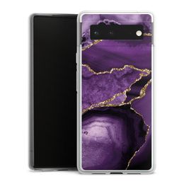 DeinDesign Google Pixel 6 Handy Silikon H&uuml;lle Case transparent Handyh&uuml;lle Pink Glitzer Marble Silikon Case