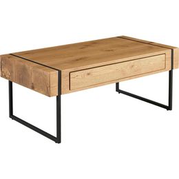CARRYHOME Couchtisch, Schwarz, Eiche, Holz, Metall, Holzwerkstoff, Eiche, furniert, massiv, 1 Schublade(n) Schubladen, rechteckig, U-Form, 59.4x45x110 cm, Stauraum, einfacher Aufbau, Wohnzimmer, Wohnzimmertische, Couchtische, Couchtische mit Stauraum