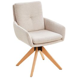Livetastic Armlehnstuhl, Creme, Holz, Metall, Textil, Eiche, massiv, F&uuml;llung: Schaumstoff, konisch, 58x91x63.5 cm, Sitzfl&auml;che 360&deg; drehbar, Esszimmer, St&uuml;hle, Esszimmerst&uuml;hle, Armlehnenst&uuml;hle