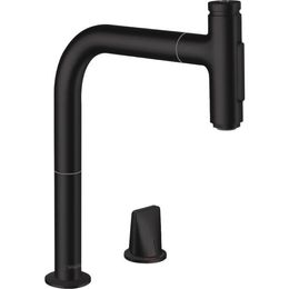 Hansgrohe Metris Select 2-Loch-K&uuml;chenmischer 73818670 mattschwarz, 2jet, Ausziehbrause