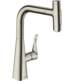 Hansgrohe Metris Select K&uuml;chenarmatur 73822800 mit Ausziehbrause, 2jet, Edelstahl-optik