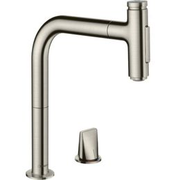 Hansgrohe Metris Select 2-Loch-K&uuml;chenmischer 73819800 edelstahl-optik, 2jet, Ausziehbrause