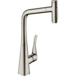 Hansgrohe Metris Select 2-Loch-K&uuml;chenarmatur 73820800 Edelstahl-optik, schwenkbarer Ausziehauslauf, 2jet, sBox