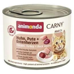 animonda Carny Nassfutter Katze Adult Huhn, Pute und Entenherzen 24x200 g