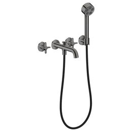 Hansgrohe AXOR One 3-Loch Wannenarmatur 48443330 Unterputz, Ausladung 220mm, mit Handbrause, mit Kreuzgriff, polished black chrome